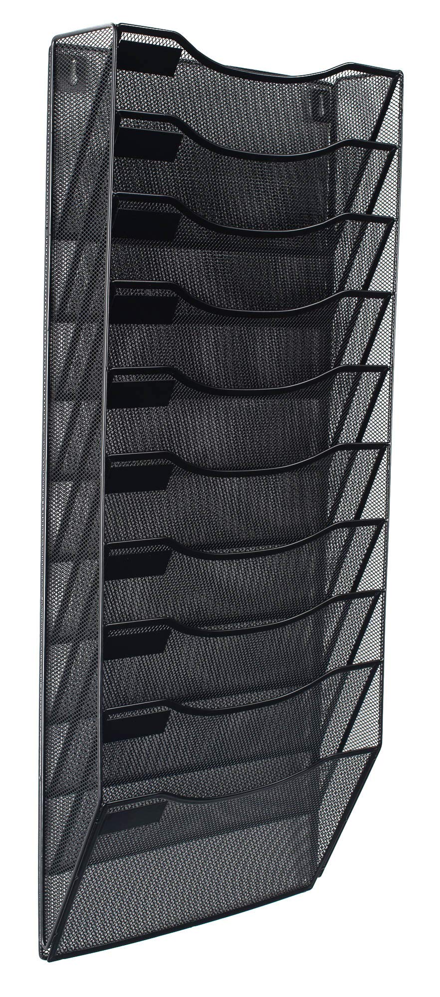 Klickpick Office 10 Sections Hanging Files Wall Mounted Metal Mesh Document File Organizer Magazine Holder Rack Organizer Racks Multipurpose Use to Display Files, Magazine, Newspapers- Black