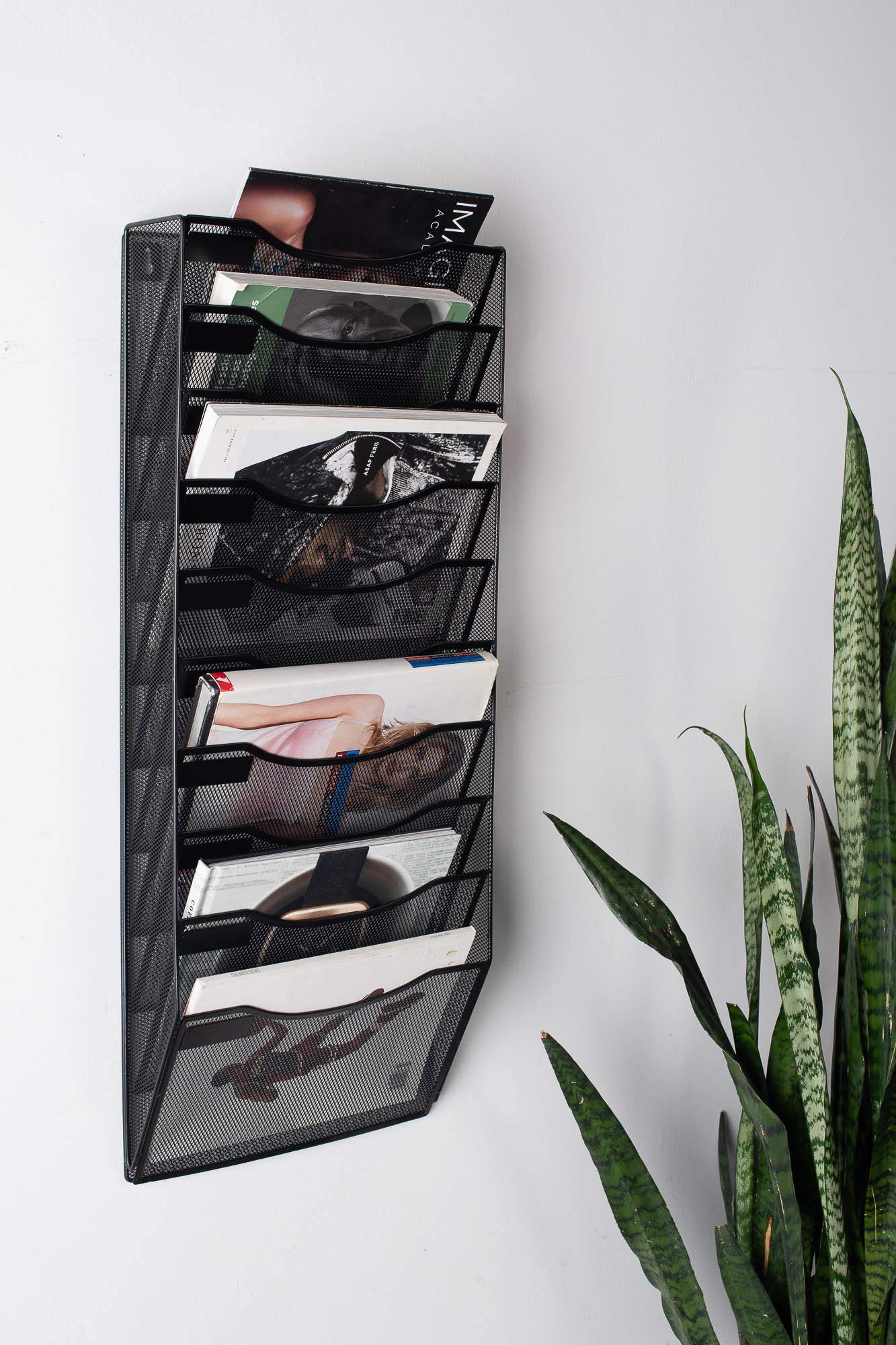 Klickpick Office 10 Sections Hanging Files Wall Mounted Metal Mesh Document File Organizer Magazine Holder Rack Organizer Racks Multipurpose Use to Display Files, Magazine, Newspapers- Black