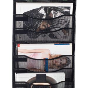 Klickpick Office 10 Sections Hanging Files Wall Mounted Metal Mesh Document File Organizer Magazine Holder Rack Organizer Racks Multipurpose Use to Display Files, Magazine, Newspapers- Black