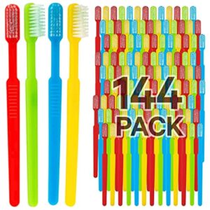 144 prepasted disposable toothbrushes | pre-pasted soft bristle tooth brush set for dental care & oral hygiene | individually wrapped toothbrush pack airbnb gifts | no water nedeed, paste made in usa.