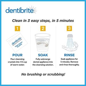 Dentibrite Crystals Cleaner for Removable Dental Appliances - Invisalign Aligners, Retainers, Guards, Dentures, Trays/Aligners - Odor Remover - No Persulfates or Dyes - 30ct - Made in USA