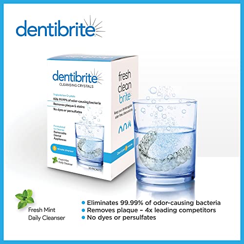 Dentibrite Crystals Cleaner for Removable Dental Appliances - Invisalign Aligners, Retainers, Guards, Dentures, Trays/Aligners - Odor Remover - No Persulfates or Dyes - 30ct - Made in USA