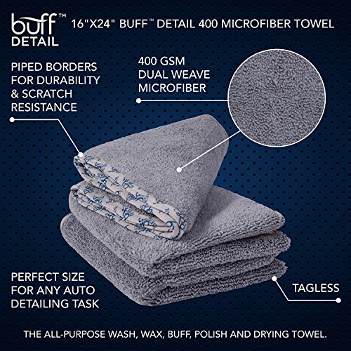 MW Pro Detail Microfiber Car Towels (16"x 24") | 400 GSM | 80/20 Blend | Tagless | Soft Satin Piped Edges | All-Purpose Auto Detailing - Wax, Buff, Polish, Wash, Dry | 3 Pack (Gray)