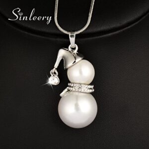 kassarinshop cute snowman white pearl pendant long necklace for women my386