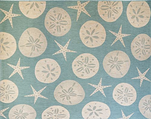 Gertmenian Indoor Outdoor Area Rug, Classic Flatweave, Washable, Stain & UV Resistant Carpet, Deck, Patio, Poolside & Mudroom, 5x7 Ft Standard, Sand Dollar Starfish, Oasis Green, 21268