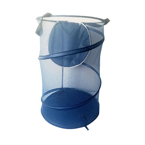 WDHome Mesh Pop-Up Laundry Hamper,Collapsible Laundry Basket for Dirty Clothes, Children's Toys Basket,Toy Box Organizer - with Handle and Zippered Lid, 16 x 23 Inch-Blue