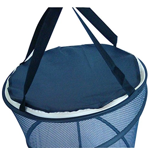 WDHome Mesh Pop-Up Laundry Hamper,Collapsible Laundry Basket for Dirty Clothes, Children's Toys Basket,Toy Box Organizer - with Handle and Zippered Lid, 16 x 23 Inch-Blue