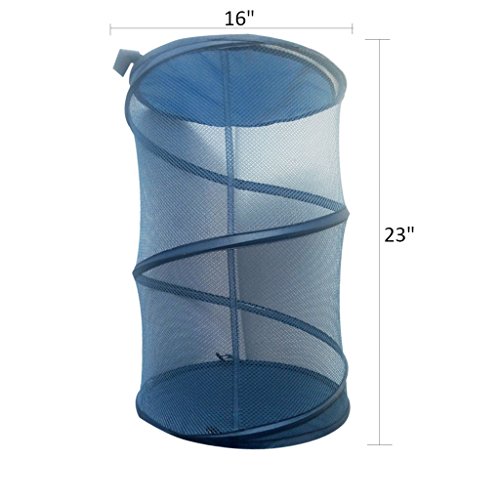 WDHome Mesh Pop-Up Laundry Hamper,Collapsible Laundry Basket for Dirty Clothes, Children's Toys Basket,Toy Box Organizer - with Handle and Zippered Lid, 16 x 23 Inch-Blue