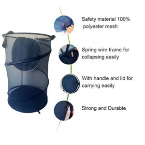 WDHome Mesh Pop-Up Laundry Hamper,Collapsible Laundry Basket for Dirty Clothes, Children's Toys Basket,Toy Box Organizer - with Handle and Zippered Lid, 16 x 23 Inch-Blue