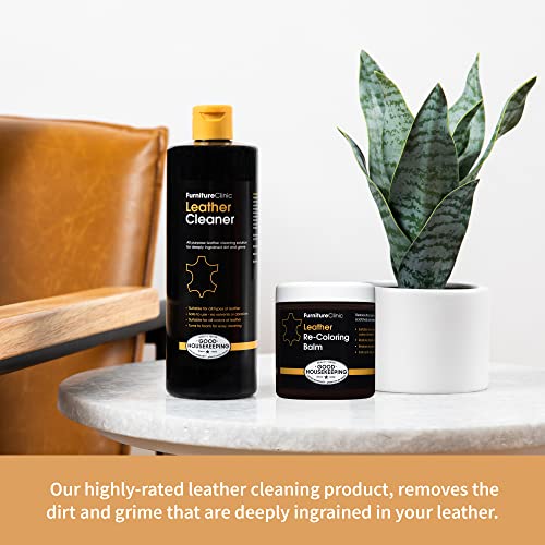 Furniture Clinic Leather Easy Restoration Kit | Includes Leather Recoloring Balm & Leather Cleaner, Sponge & Cloth | Restore & Repair Sofas, Car Seats & More (Dark Brown)