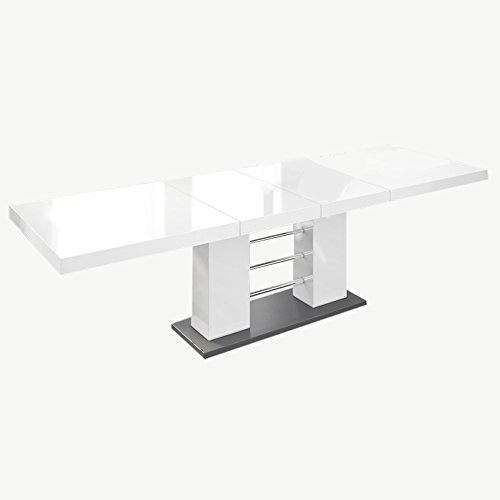 LINOSA 2 Modern Glossy Dining Table with Extensions for up to 10 People (White), Made in Europe