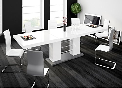 LINOSA 2 Modern Glossy Dining Table with Extensions for up to 10 People (White), Made in Europe