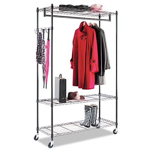 Alera GR364818BL Wire Shelving Garment Rack, Coat Rack, Stand Alone Rack, Black Steel w/Casters