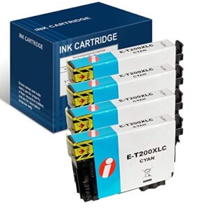 ink4work 200xl cyan remanufactured ink cartridge replacement for epson t200xl t200 xl expression xp-410 xp-400 xp-310 xp-200, workforce wf-2520 wf-2530 wf-2540 (cyan, 4-pack)