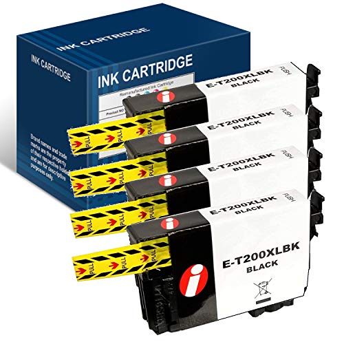 INK4WORK 4 Pack 200XL Remanufactured Ink Cartridge Replacement for Epson T200XL T200 XL Expression XP-410 XP-400 XP-310 XP-200, Workforce WF-2520 WF-2530 WF-2540 (Black, 4-Pack)