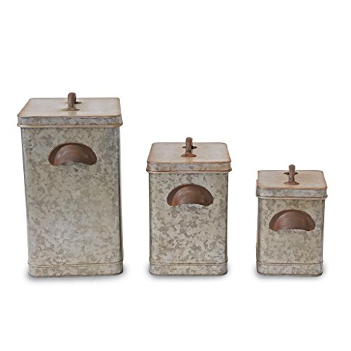 Mud Pie Retreat Collection Galvanized Tin Kitchen Canisters Set of 3