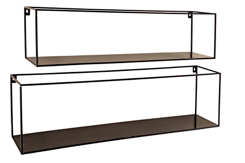 WHW Whole House Worlds Industrial Chic Rectangle Floating Shelves, 2 Wall Mounted Pieces, Black Iron, Various Sizes