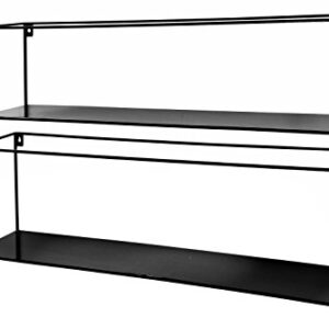 WHW Whole House Worlds Industrial Chic Rectangle Floating Shelves, 2 Wall Mounted Pieces, Black Iron, Various Sizes