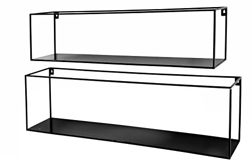 WHW Whole House Worlds Industrial Chic Rectangle Floating Shelves, 2 Wall Mounted Pieces, Black Iron, Various Sizes