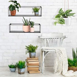 WHW Whole House Worlds Industrial Chic Rectangle Floating Shelves, 2 Wall Mounted Pieces, Black Iron, Various Sizes