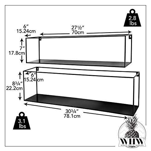 WHW Whole House Worlds Industrial Chic Rectangle Floating Shelves, 2 Wall Mounted Pieces, Black Iron, Various Sizes