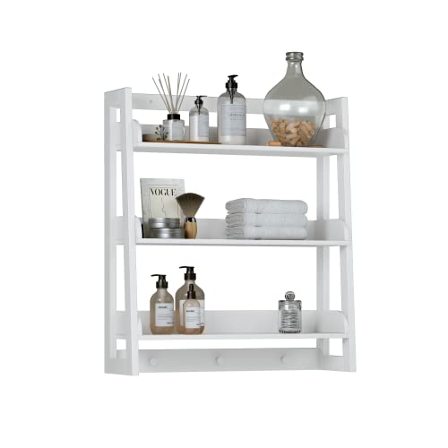 UTEX 3 Tier Bathroom Shelf Wall Mounted with Towel Hooks, Bathroom Organizer Shelf Over The Toilet (White)