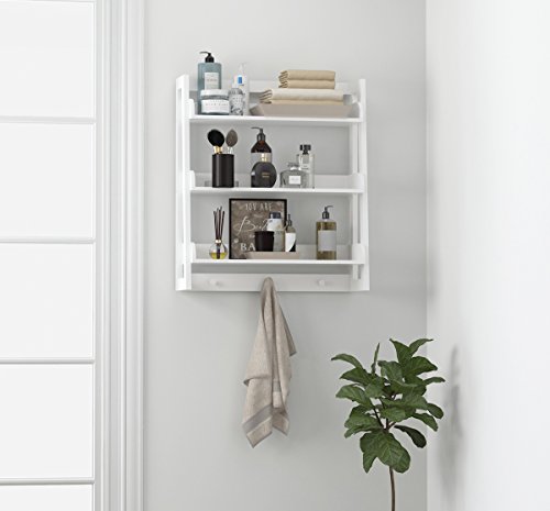 UTEX 3 Tier Bathroom Shelf Wall Mounted with Towel Hooks, Bathroom Organizer Shelf Over The Toilet (White)