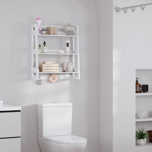 UTEX 3 Tier Bathroom Shelf Wall Mounted with Towel Hooks, Bathroom Organizer Shelf Over The Toilet (White)