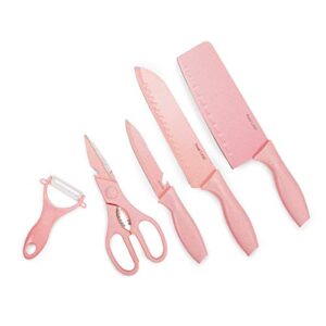 neal link pink knife set with block-knife set pink kitchen accessories-knives set for kitchen peeler