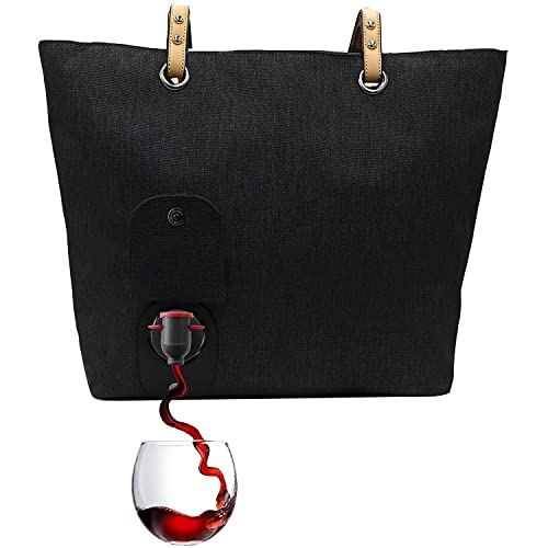 PortoVino City Tote Bag - Canvas Wine Purse with Hidden Spout and Dispenser Flask for Wine Lovers that Holds and Pours 2 bottles of Wine! Perfect for Traveling, Concerts, Bachelorette Party - Black