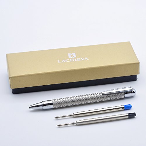 LACHIEVA LUX Stylish Wire Weave Metal Click Ballpoint Pen, Retractable Ballpoint Pen with Nice Gift Box Pack for Writing, Everyday Use (2 Refills)