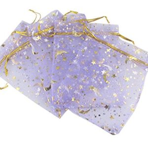 QIANHAILIZZ 100 Moon Star Organza Jewelry Gift Pouch Candy Pouch Drawstring Wedding Favor Bags (Lilac, 3.5 x 4.7 inch)