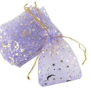 QIANHAILIZZ 100 Moon Star Organza Jewelry Gift Pouch Candy Pouch Drawstring Wedding Favor Bags (Lilac, 3.5 x 4.7 inch)