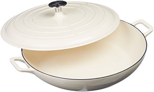 Amazon Basics Enameled Cast Iron Covered Oval Casserole Skillet, 3.3-Quart, White