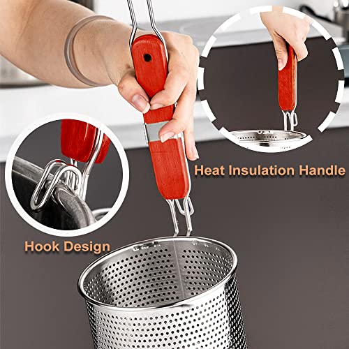 Tenta Kitchen Micro-Perforated Stainless Steel Pasta Basket Mesh Spider Food Dumpling Noodle Strainer,Fine Mesh Skimmer Kitchen Fine Sieve Mesh Strainer with Wooden Handle (Strainer, 14cm)