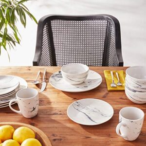 American Atelier Round Dinnerware Sets | White & Gray Kitchen Plates, Bowls, and Mugs | 16 Piece Stoneware Marble Collection 10.5 x 10.5 | Dishwasher & Microwave Safe | Service for 4