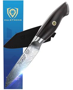 dalstrong paring knife - 4 inch - omega series - bd1n-v hyper steel kitchen knife - g10 woven fiberglass handle - razor sharp knife - leather sheath included