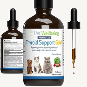 pet wellbeing thyroid support gold for cats - vet-formulated - supports overactive thyroid in felines - natural herbal supplement 4 fl oz (118 ml)