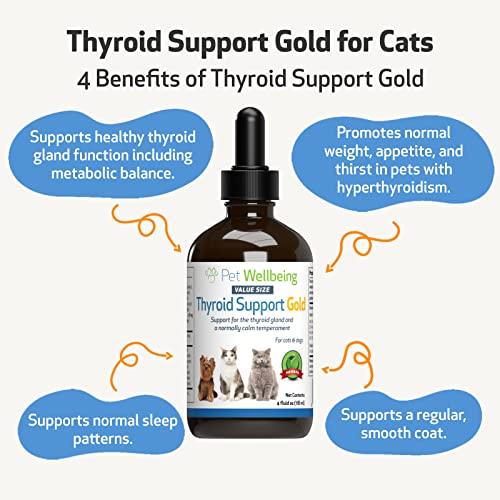 Pet Wellbeing Thyroid Support Gold for Cats - Vet-Formulated - Supports Overactive Thyroid in Felines - Natural Herbal Supplement 4 fl oz (118 ml)