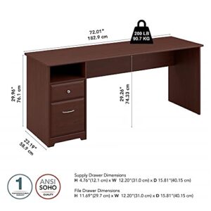 Bush Furniture Cabot 72W Computer Desk with Drawers in Harvest Cherry