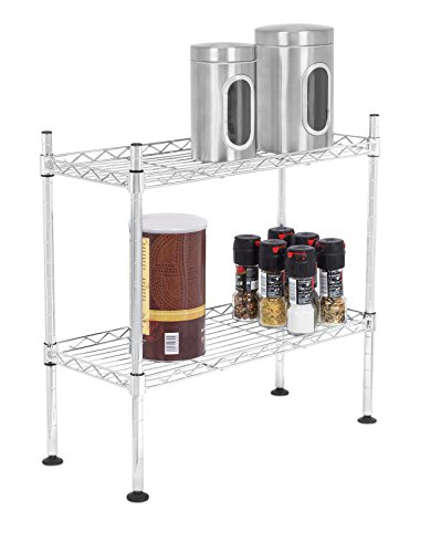 Internet's Best 2-Tier Mini Wire Utility Shelving - Chrome - Small Shelf - Adjustable Rack Unit - Kitchen Bathroom Pantry Laundry Storage - Under The Sink Organization - Organize Your Cabinets