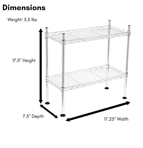 Internet's Best 2-Tier Mini Wire Utility Shelving - Chrome - Small Shelf - Adjustable Rack Unit - Kitchen Bathroom Pantry Laundry Storage - Under The Sink Organization - Organize Your Cabinets