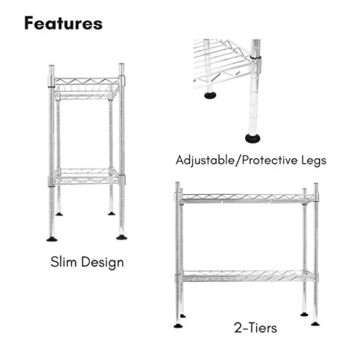 Internet's Best 2-Tier Mini Wire Utility Shelving - Chrome - Small Shelf - Adjustable Rack Unit - Kitchen Bathroom Pantry Laundry Storage - Under The Sink Organization - Organize Your Cabinets