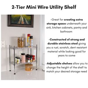 Internet's Best 2-Tier Mini Wire Utility Shelving - Chrome - Small Shelf - Adjustable Rack Unit - Kitchen Bathroom Pantry Laundry Storage - Under The Sink Organization - Organize Your Cabinets