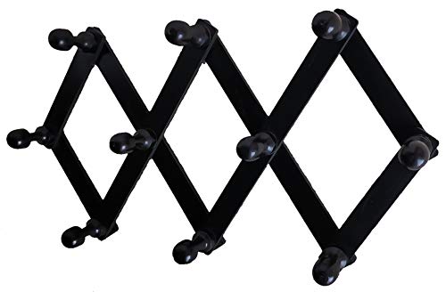 Jacq & Jürgen Expandable 10 Peg Wall Mount Storage Rack 100% Wooden & Black Color