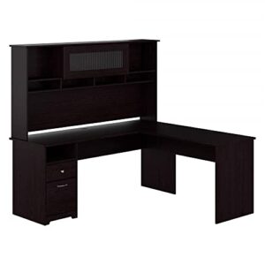 bush furniture cabot 72w l shaped computer desk with hutch and drawers in espresso oak