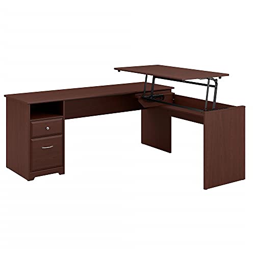 Bush Furniture Cabot 72W 3 Position L Shaped Sit to Stand Desk in Harvest Cherry