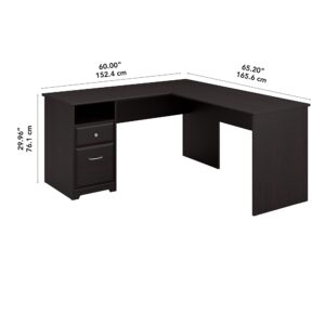 Bush Furniture Cabot 60W L Shaped Computer Desk with Drawers in Espresso Oak