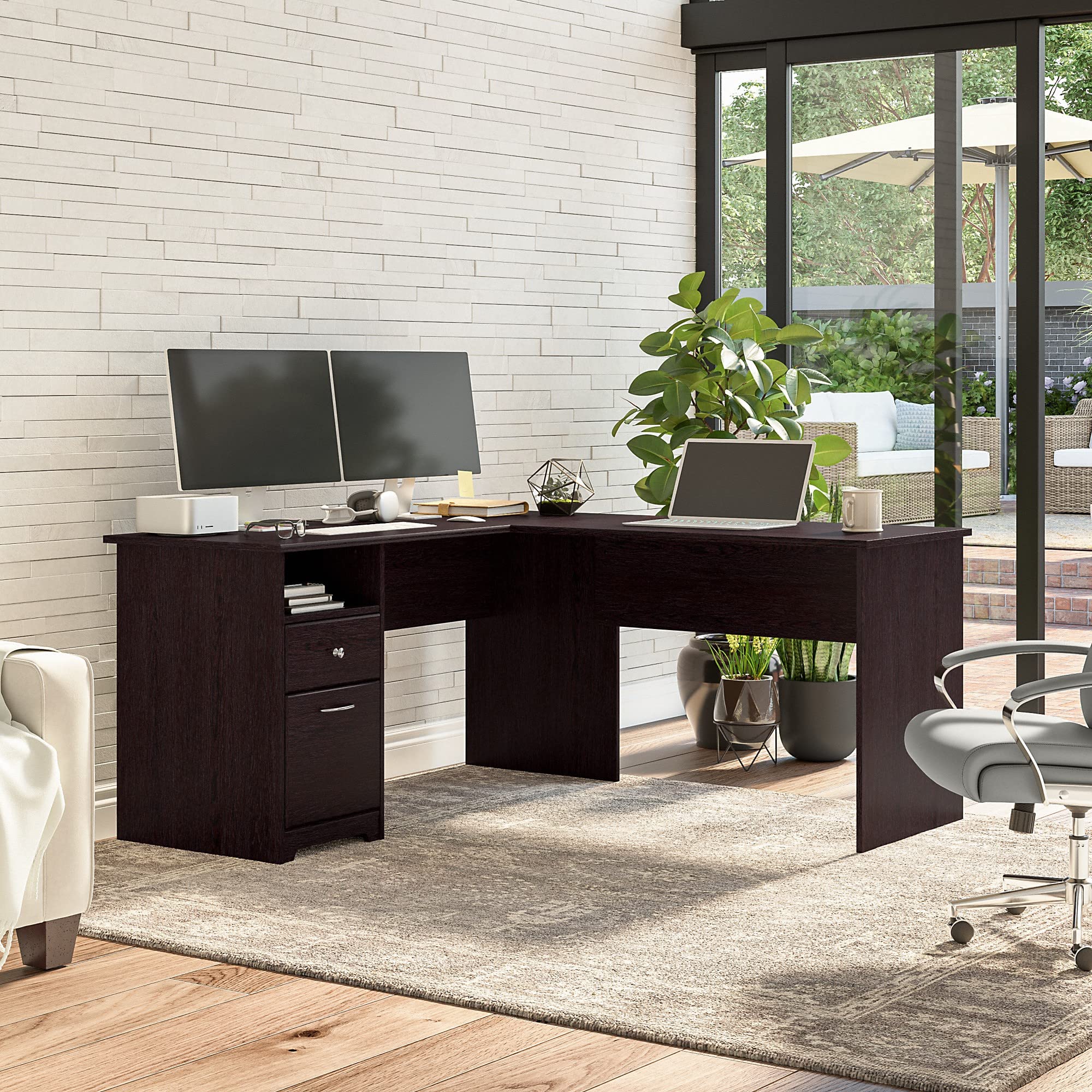 Bush Furniture Cabot 60W L Shaped Computer Desk with Drawers in Espresso Oak