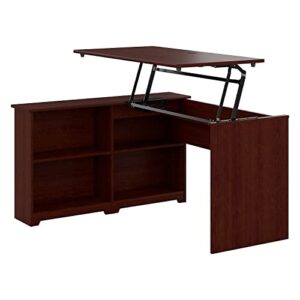 bush furniture cabot 52w 3 position sit to stand corner bookshelf desk in harvest cherry